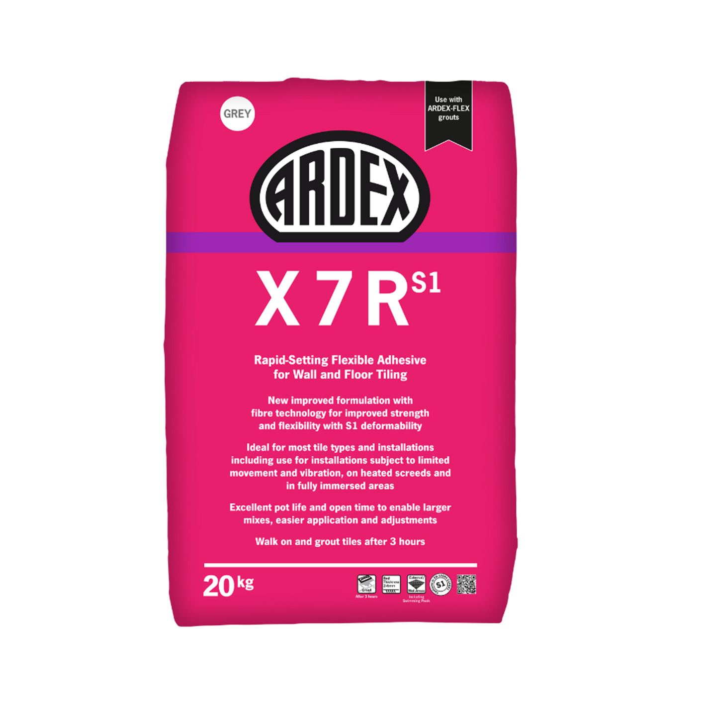 Ardex X7 R S1 Rapid Set Flexible Grey Tile Adhesive