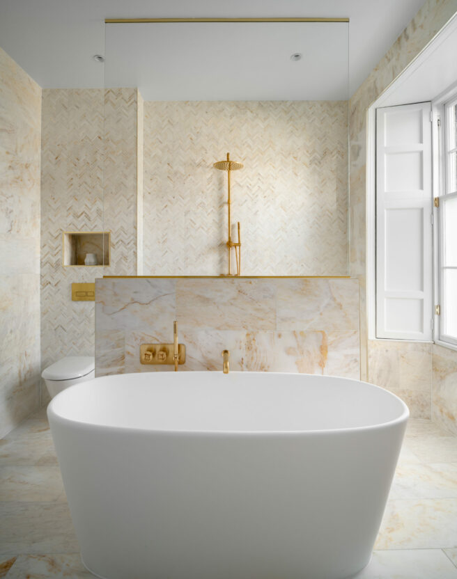 Calacatta Amber Honed Marble Tile | Mandarin Stone